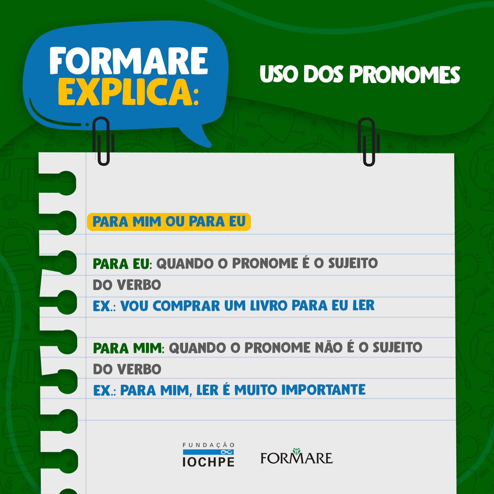 Formare Explica: para mim ou para eu? - Fundaçao IOCHPE